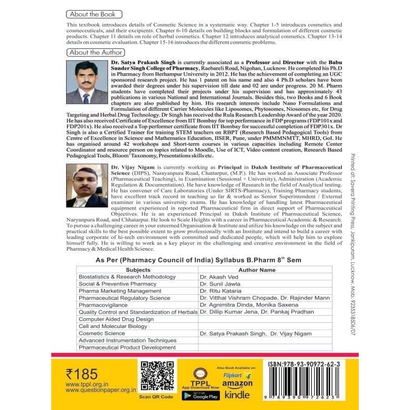 Cosmetic Science book of B.Pharm 8th Sem.-Thakur Publication