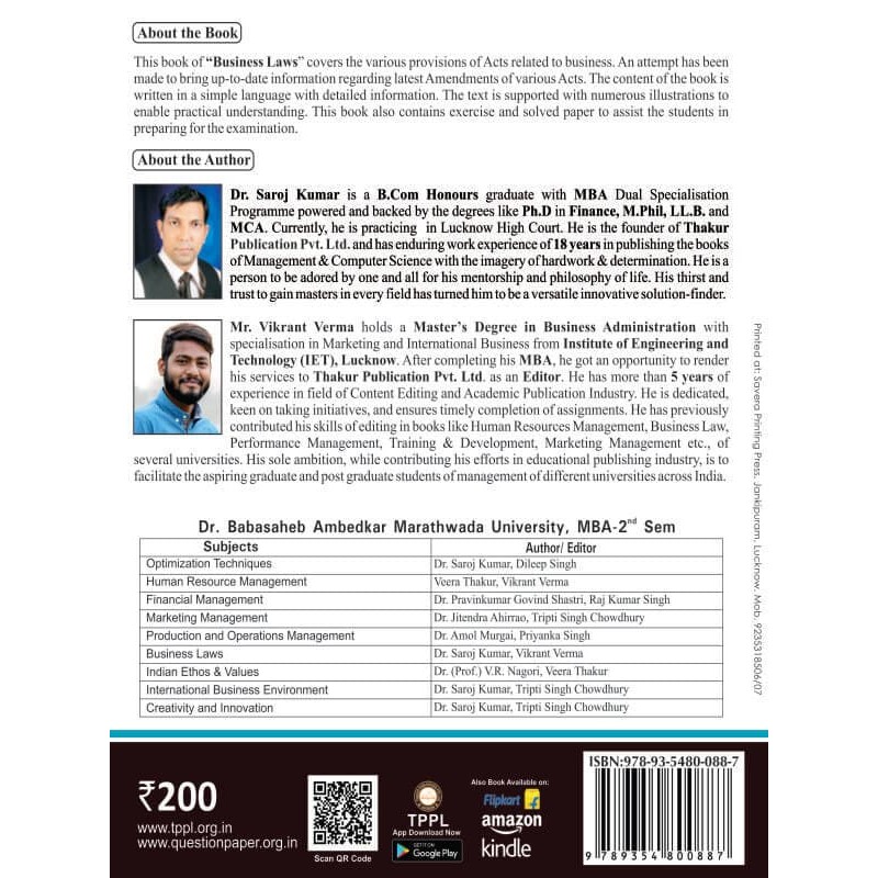 Business Laws Book for MBA 2nd Semester BAMU