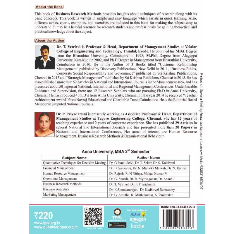 Business Research Methods Book for MBA 2nd Semester Anna University