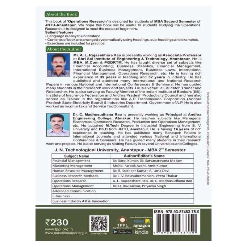 Operations Research MBA 2 semester | Thakur Publication Pvt. Ltd.
