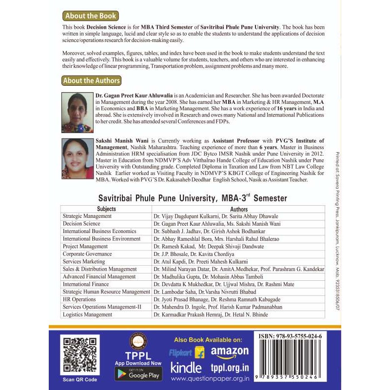 Decision Science Book for MBA 3rd Semester SPPU