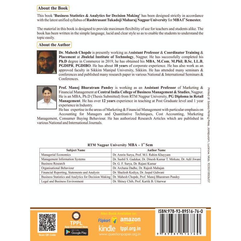 Business Statistics and Analytics for Decision Making Book for MBA 1st ...