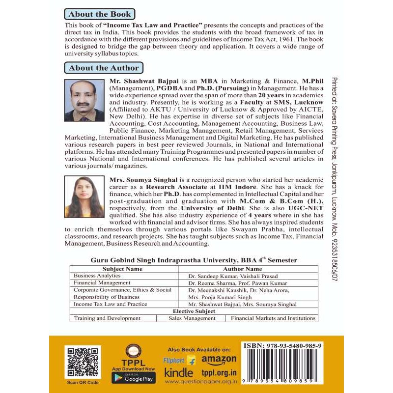 BBA 4th Sem Income Tax Law and Practice of GGSIPU, Delhi