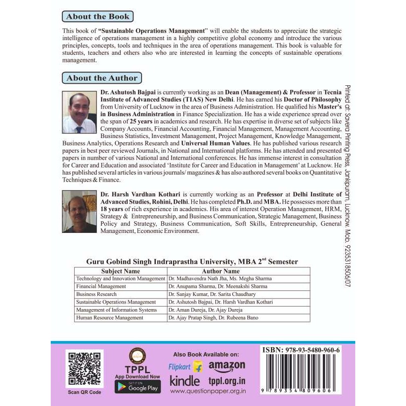 Sustainable Operation Management | GGSIPU MBA 2nd Sem Book by Thakur ...