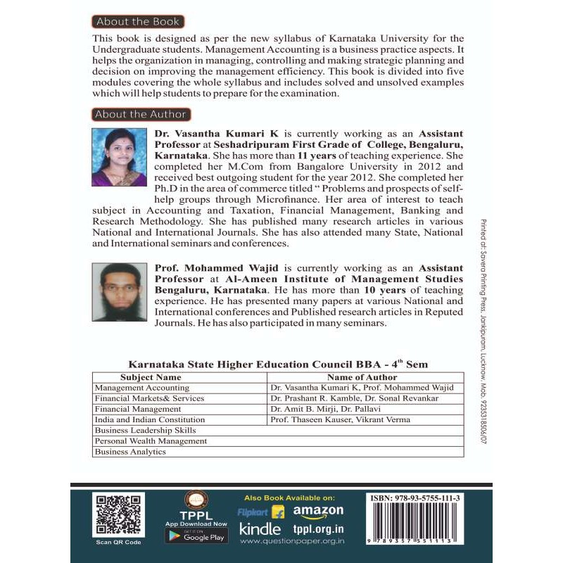 MANAGEMENT ACCOUNTING | karnataka University BBA 4th Semester Book by Thakur Publication Pvt.Ltd.
