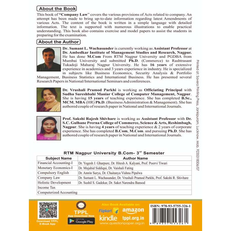 COMPANY LAW RTMNU B.COM Third Sem book