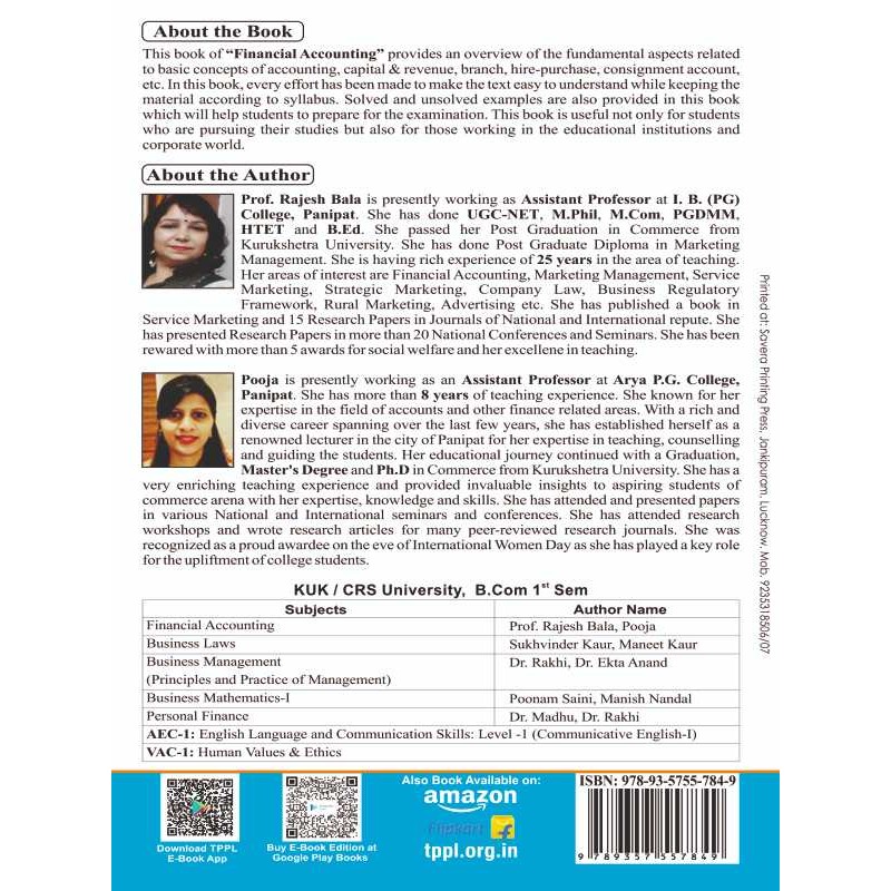 FINANCIAL ACCOUNTING Book B.COM First Sem KUK/CRS University