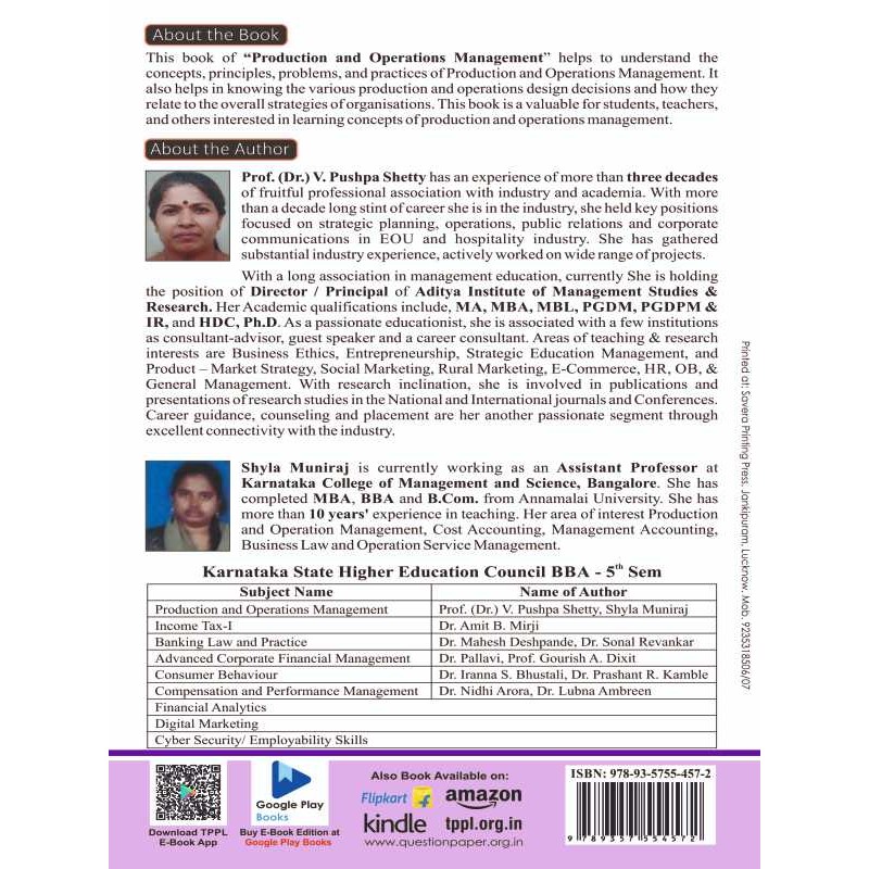 Production and Operations Management Book BBA 5th Sem KSHEC