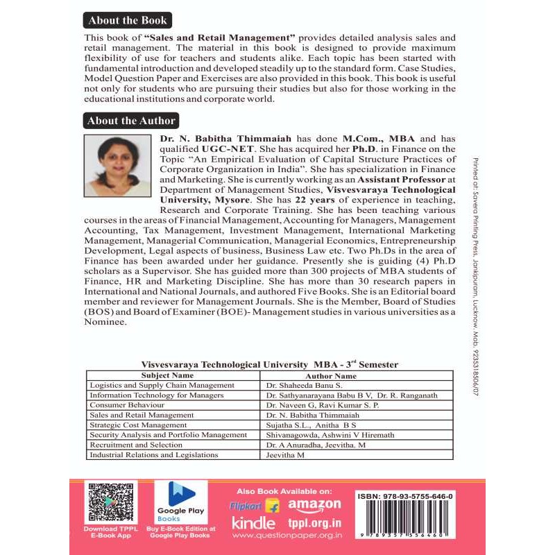 Sales and Retail Management Book MBA Third Sem VTU