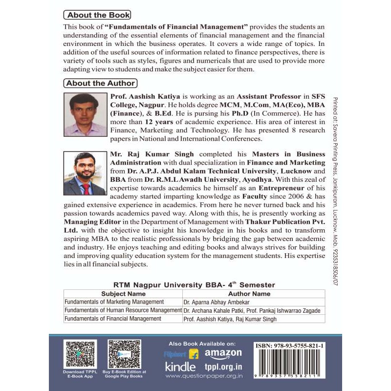 Fundamentals of Financial Management BBA 4th Sem RTMNU