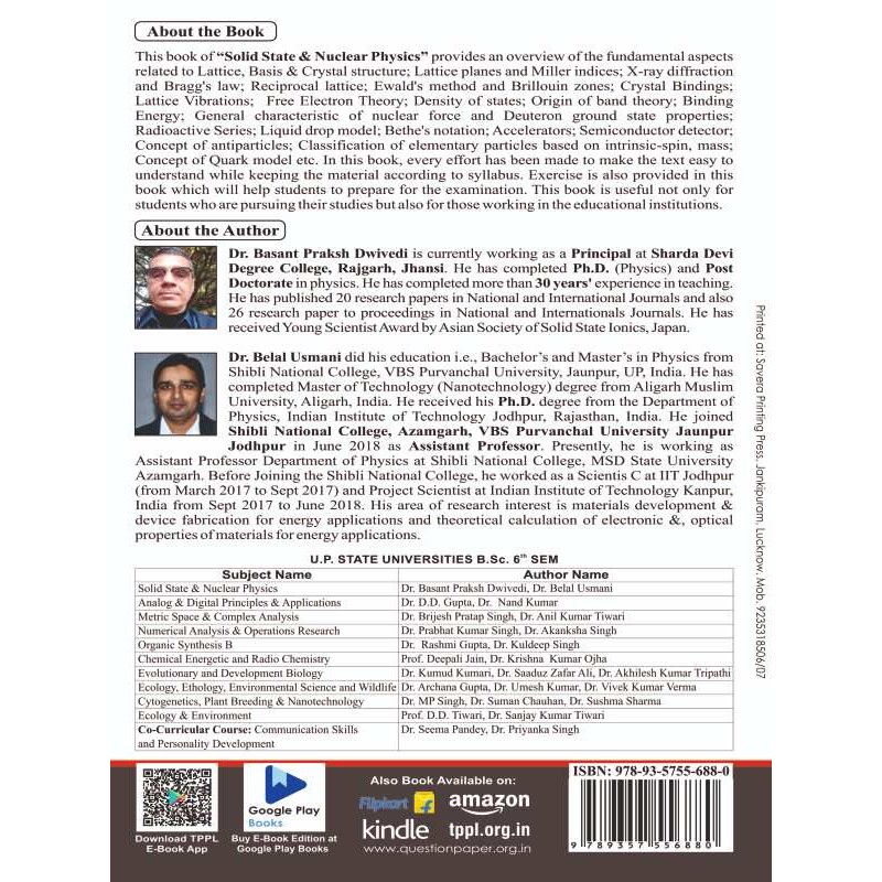 SOLID STATE & NUCLEAR PHYSICS (Paper-1) B.Sc 6th Sem U.P