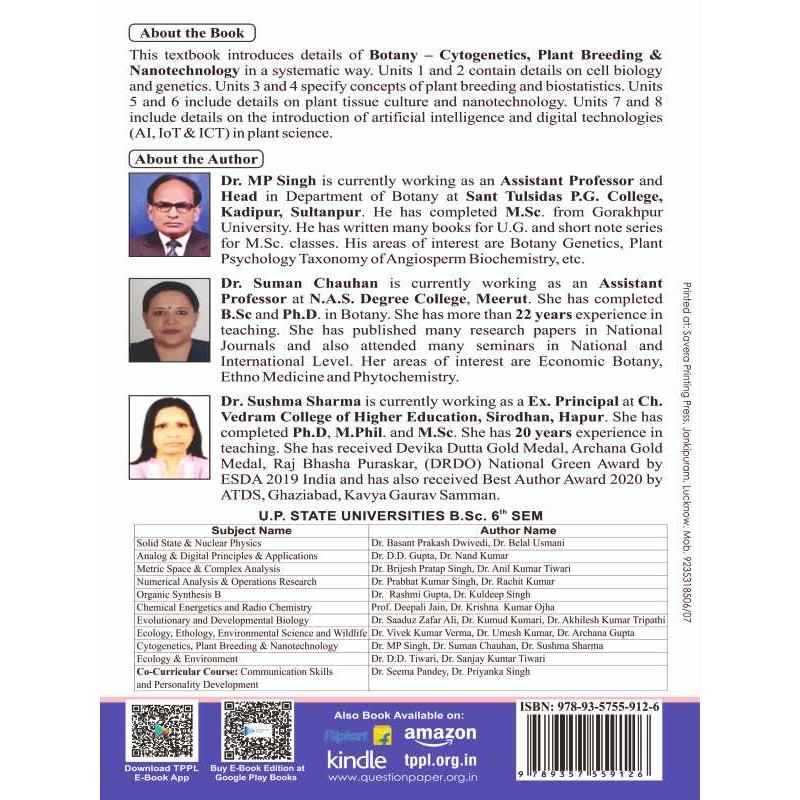 (BOTANY) (Paper-1) CYTOGENETICS, PLANT BREEDING & NANOTECHNOLOGY B.Sc ...