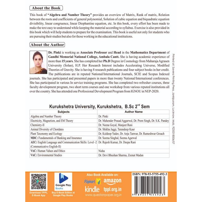 (Mathematics) ALGEBRA AND NUMBER THEORY B.Sc 2nd Sem KUK/CRS University