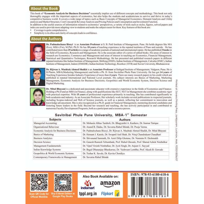 Economic Analysis For Business Decisions Book for MBA 1st Semester SPPU