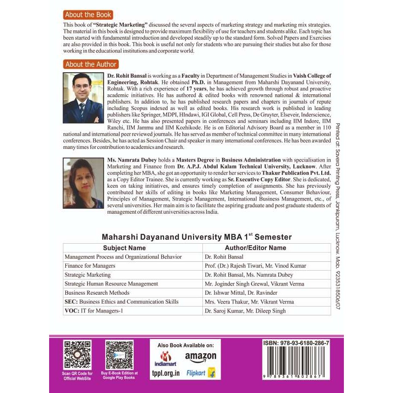 Strategic Marketing MDU MBA First Semester book by thakru publication