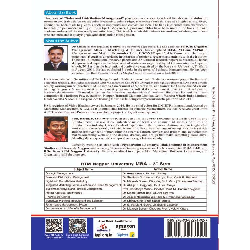 Sales And Distribution Management Book for MBA 3rd Semester RTMNU