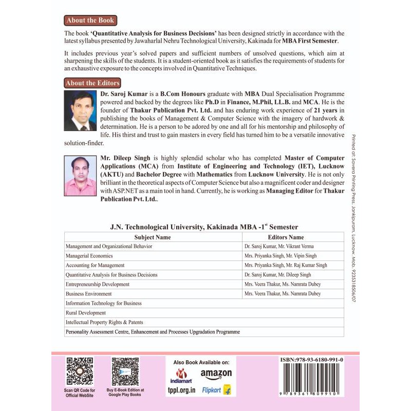 Quantitative Analysis for Business Decisions Book for MBA 1st Semester ...