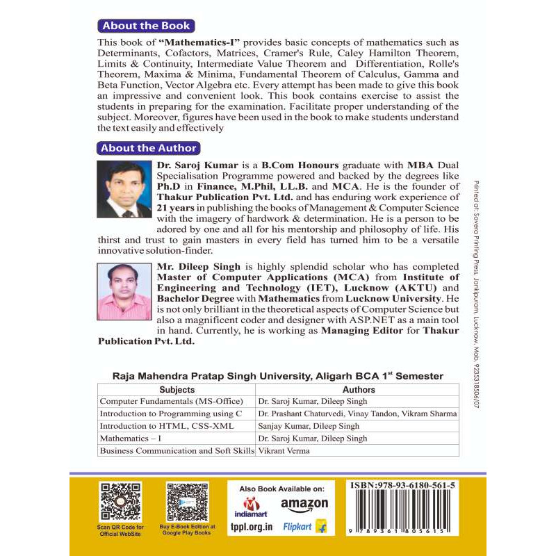 Mathematics-I BCA First Semester