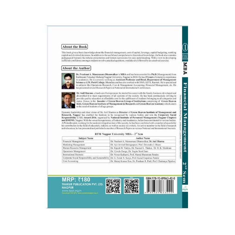 Financial Management Book for MBA 2nd Semester RTMNU