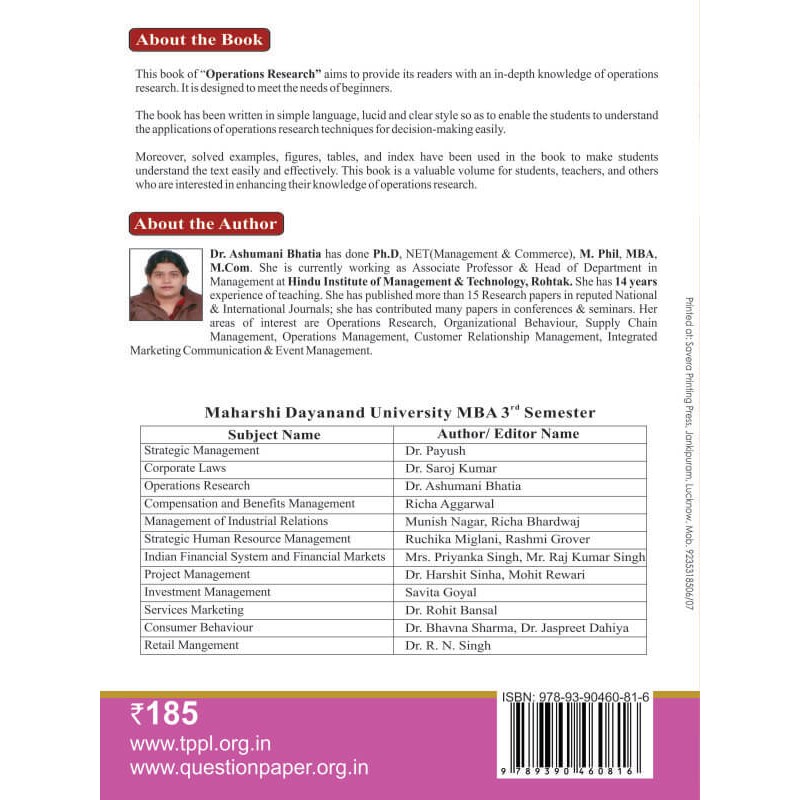 Operations Research MBA third semester book/ thakur publication