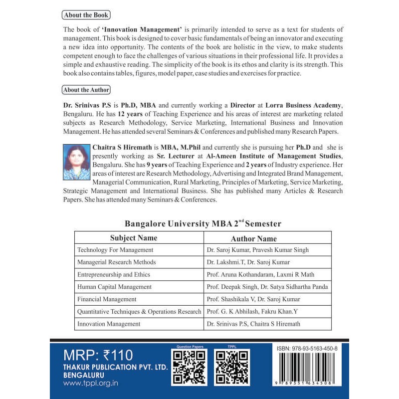 Innovation Management Book for MBA 2nd Semester Bangalore University